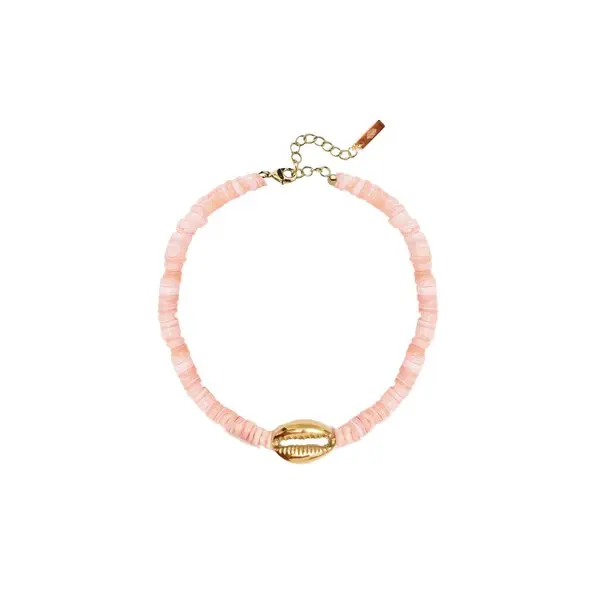 ADRIANA PAPPAS DESIGNS Heishi Mini Gold Shell Anklet - Pink/yellow