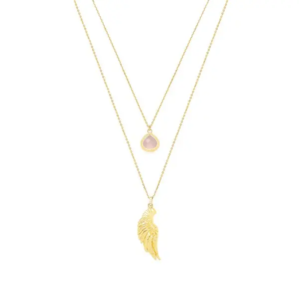 SEVEN SAINTS Archangel Chamuel Rose Quartz Necklace - Gold