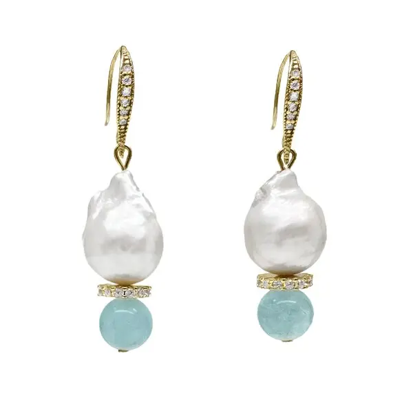 FARRA Natural Baroque Pearl And Aquamarine Earrings - Blue