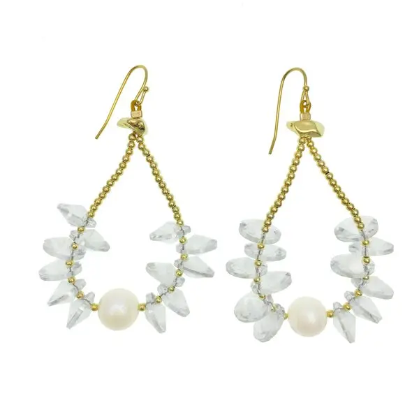 FARRA Crystal And Pearl Hook Earrings - White