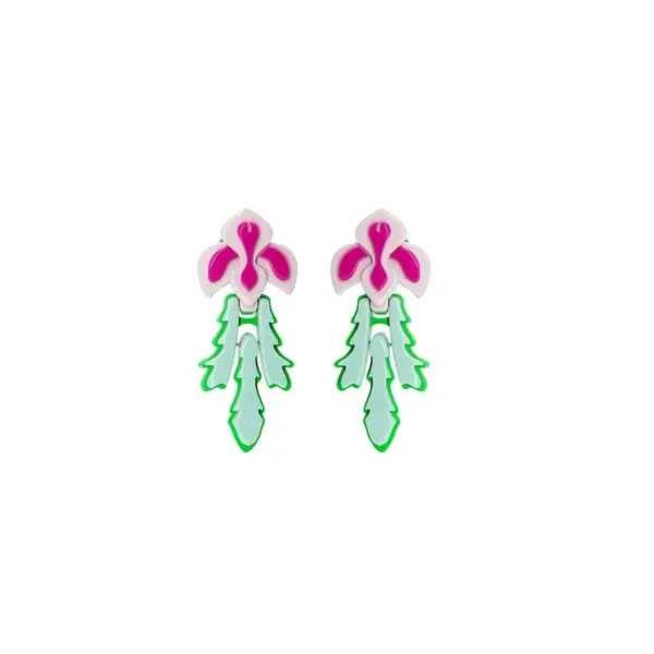 GISSA BICALHO Orchids And Leaves Acrylic Dangle Earrings - Pink