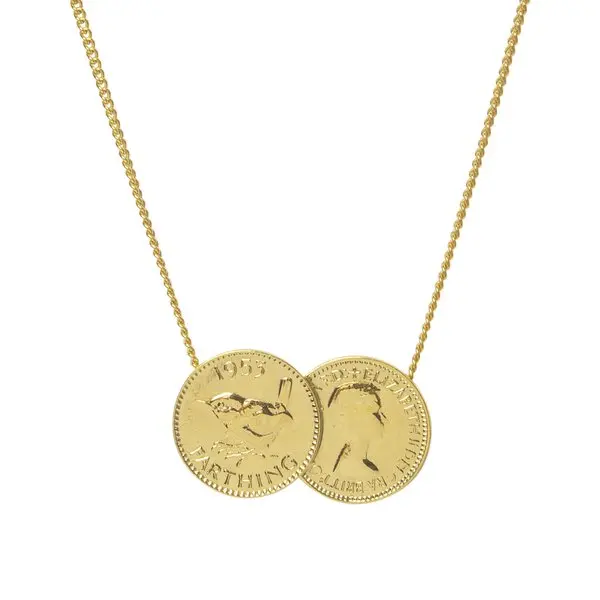 KATIE MULLALLY English Farthing Double Coin Pendant Necklace - Gold