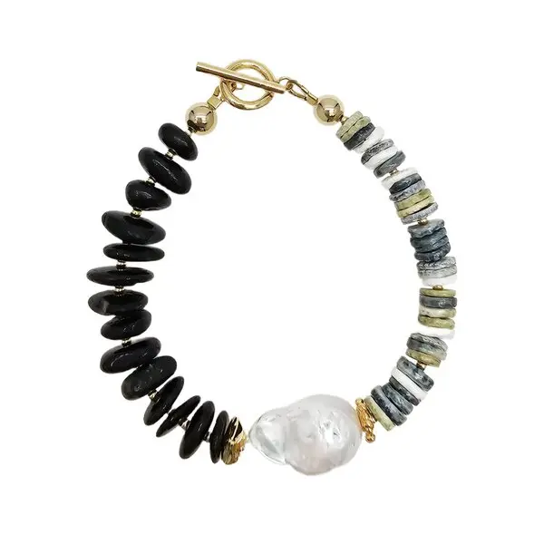 FARRA Tourmaline, Shell And Baroque Pearl Bracelet - Black