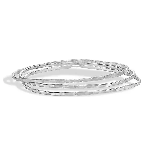 DOWER & HALL Hammered Nomad Bangle Set - Silver