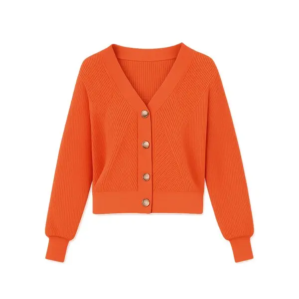 YUMI Relaxed Fit Cardigan With Stitch Detail - Orange