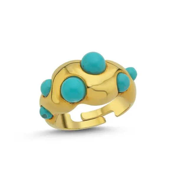 LINYA JEWELLERY Turquoise Gemstone Gold Plated Ring - Blue/yellow