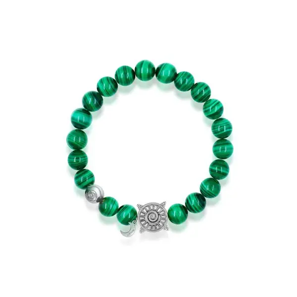 AUROZIA Green Malachite Beaded Bracelet - Green/silver