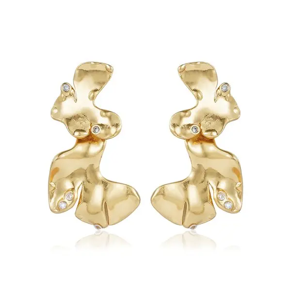 RARE MATTERS JEWELRY Mini Organic Foliage Dangle Earrings - Gold