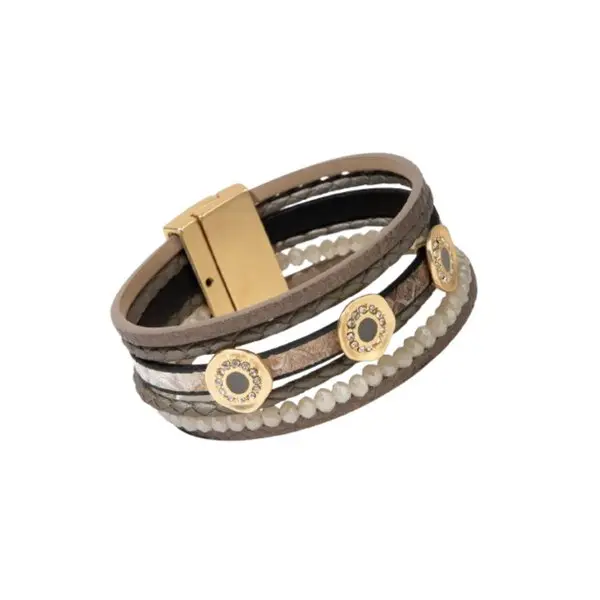 Saachi Leather Gold Medallion Multi Strand Bracelet - Brown