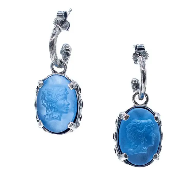 GEM KINGDOM Blue Cameo Sterling Silver Earrings - Blue/silver