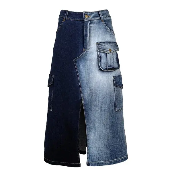 LALIPOP DESIGN A-line Cargo Pocket Midi Denim Skirt - Blue
