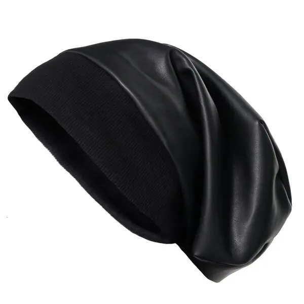 METAMORPHOZA Eco-leather Slouchy Beanie - Black