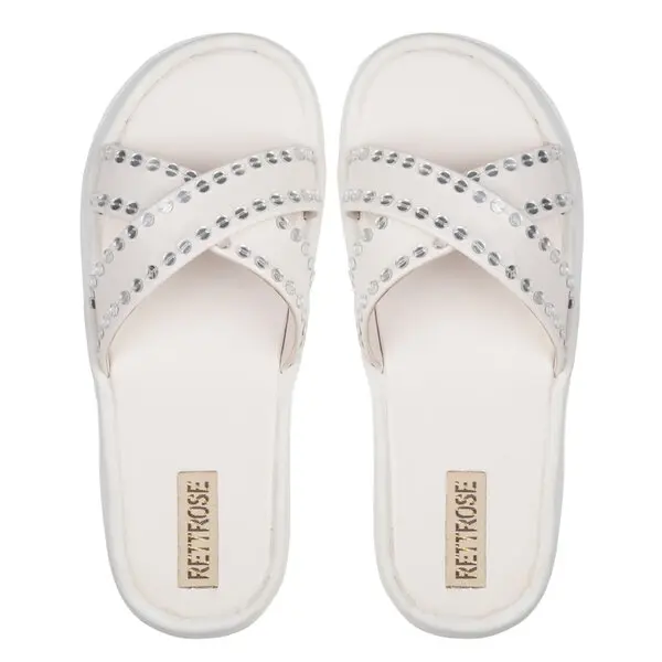 RETTROSE The Willow Embellished Crossover Slides - White
