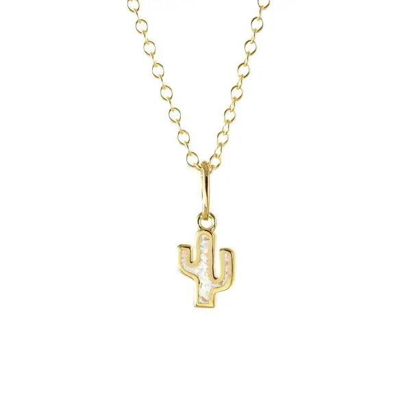 Kris Nations Opal Cactus Charm Pendant Necklace - White