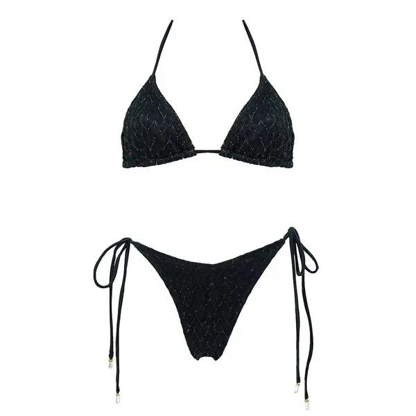 AULALA PARIS Pearl & Shell Midnight Golden Triangle Bikini - Black