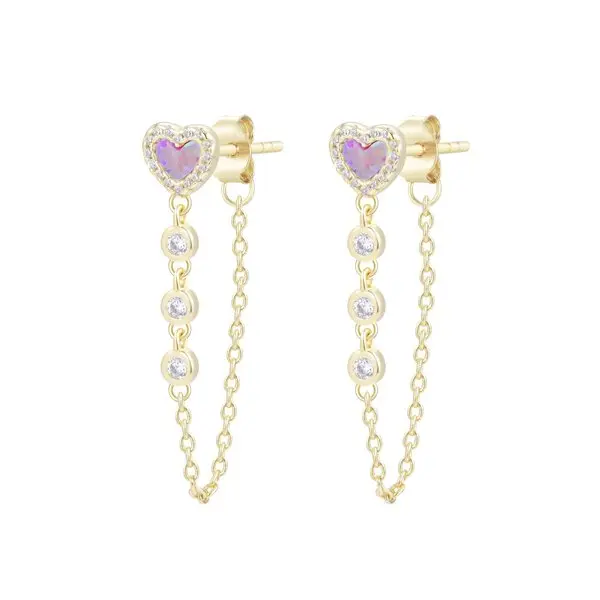 KAMARIA Heart Chain Stud Earrings - Pink