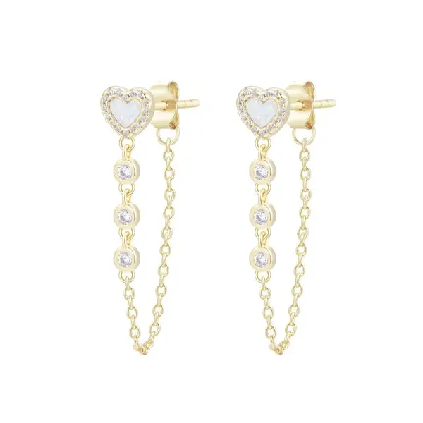 KAMARIA Heart Chain Stud Earrings - White
