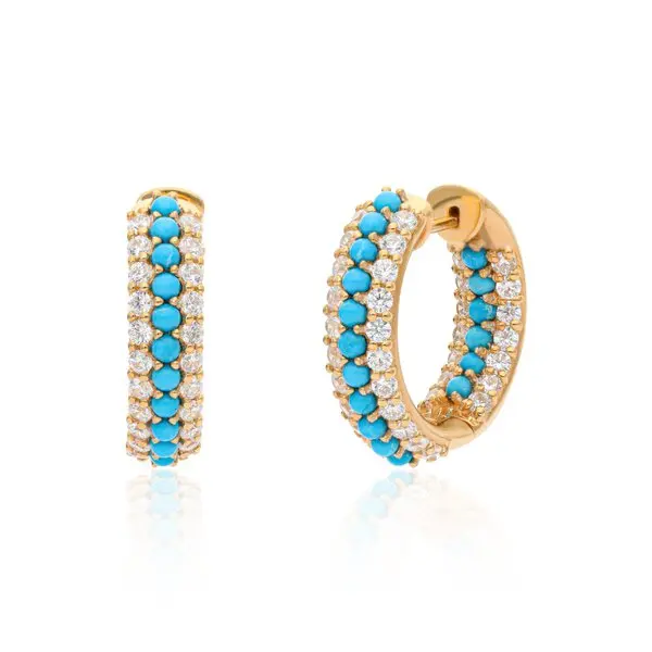 PREETI SANDHU Summer Sparkle" Turquoise And Zirconia Hoop Earrings In 14k Gold-plated Sterling Silver - White/blue/gold