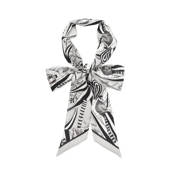 LOST PATTERN Black / White Madagascar Silk Skinny Scarf Black & White - Black/white