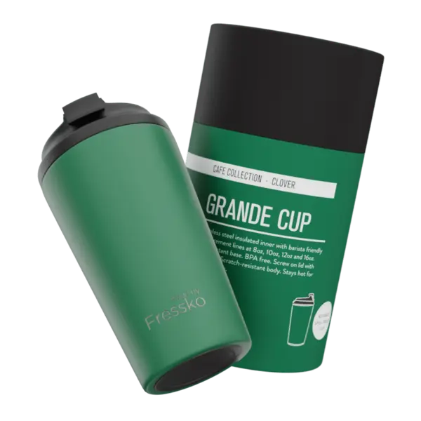 Fressko Grande 475ml/16oz Reusable Coffee Cup, Stainless Steel Clover - Green