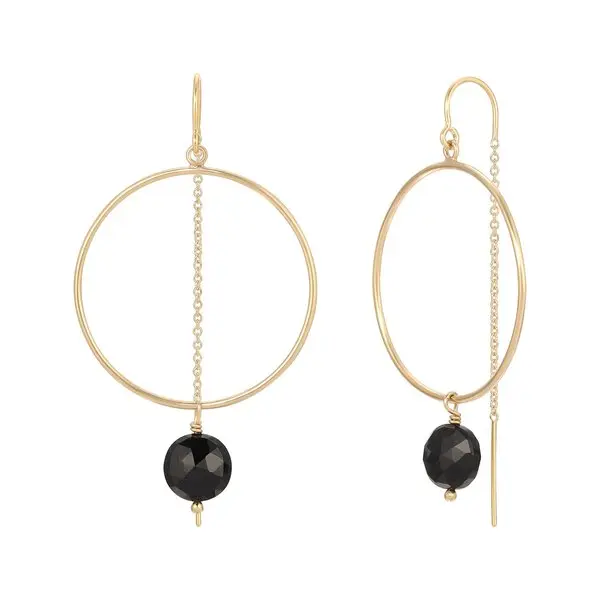 HEATHER HAWKINS Coin Gemstone Hoop Threader Earrings - Black