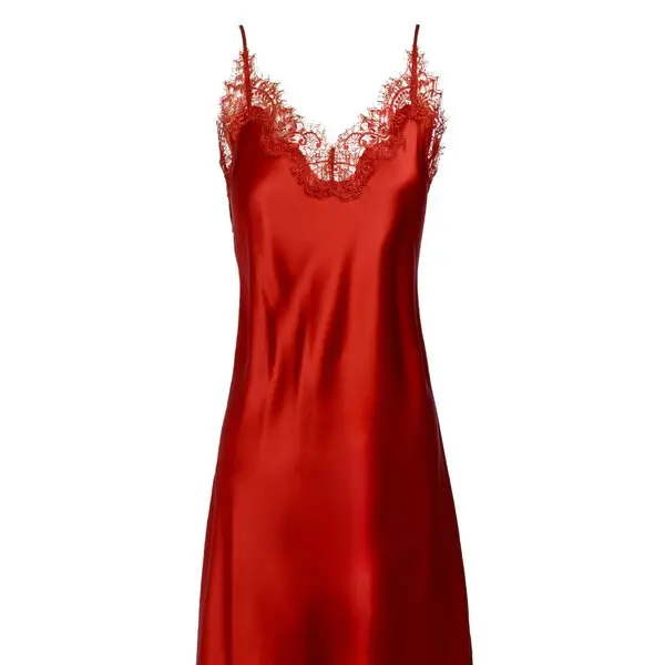 SAINTED SISTERS Mid-length Silk Chemise With Lace - Red