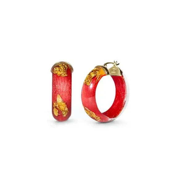 GOLD & HONEY 24k Gold Leaf Huggie Hoop Earrings - Red/gold