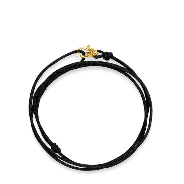 NIALAYA JEWELRY Sterling Silver Gold Plated Fleur De Lis Bracelet - Black