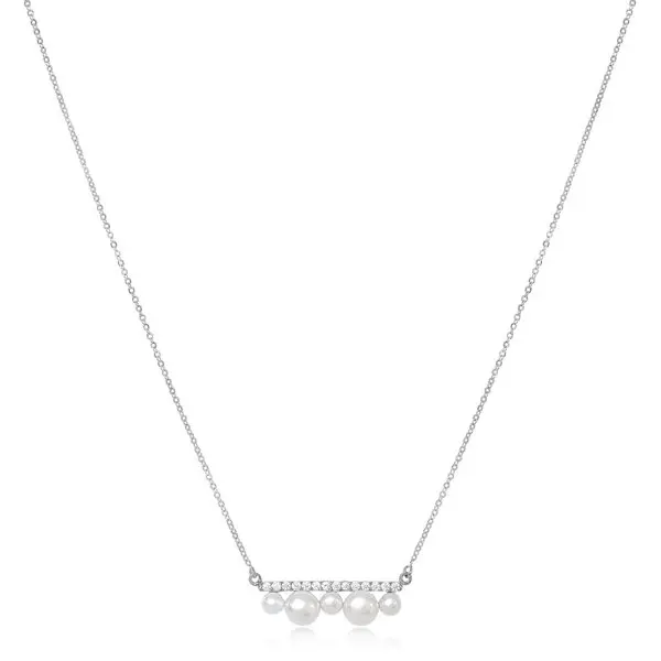 PEARLS OF THE ORIENT ONLINE Cultured Freshwater Pearl And Cubic Zirconia Bar Pendant Necklace - Silver/white