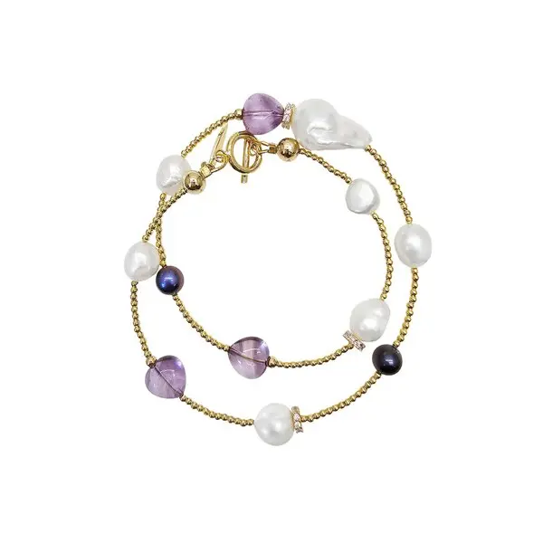 FARRA Baroque Pearl And Heart-shaped Amethyst Bracelet - White