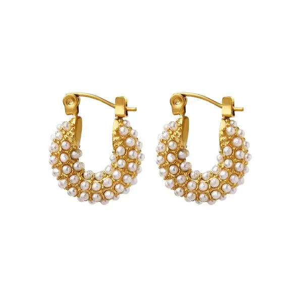 NAZZAR Pearl Mini Hoop Earrings - Gold