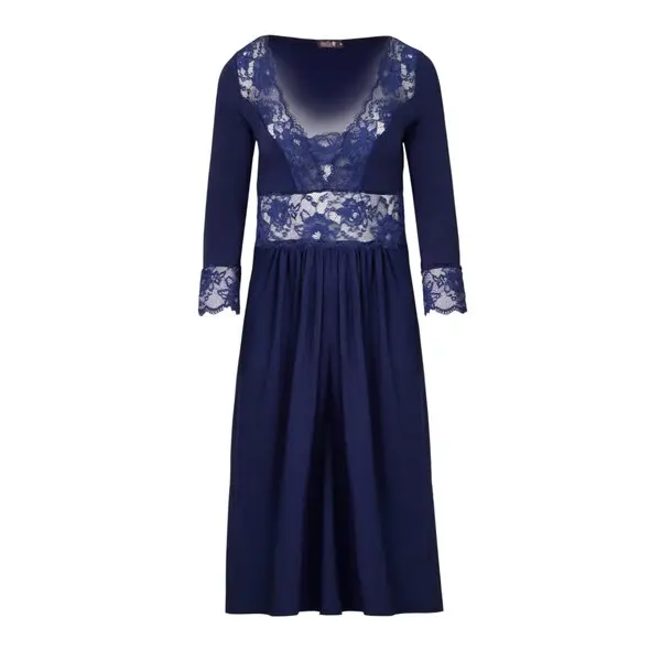 OH!ZUZA NIGHT&DAY Midi Viscose Nightgown Navy - Blue