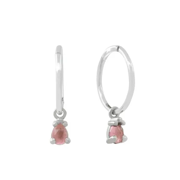 LEE RENEE Pink Tourmaline Clicker Hoop Earrings - Silver
