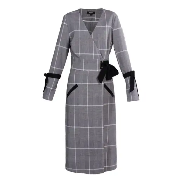 SMART AND JOY Tartan Print Wrap Midi Dress