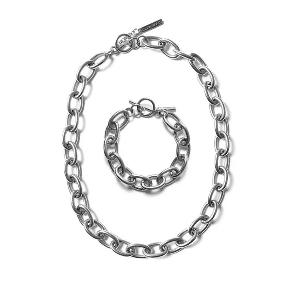 OUTOFOFFICE Round Chain Necklace And Bracelet Set - Silver