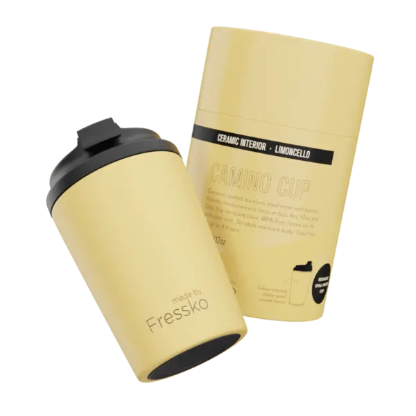 FRESSKO Camino 12oz / 340ml Reusable Coffee Cup, Ceramic Limoncello - Yellow