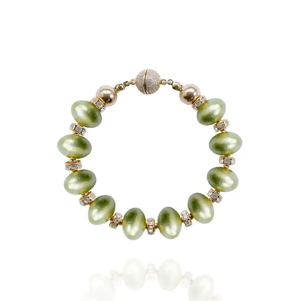 SAULE LABEL Beaded Bracelet With Crystal Rondelles And Magnetic Clasp - Gold/green