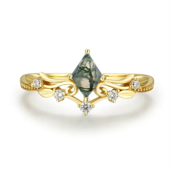 AZURA JEWELRY NEW YORK Victorian Lace Moss Agate Ring - Gold