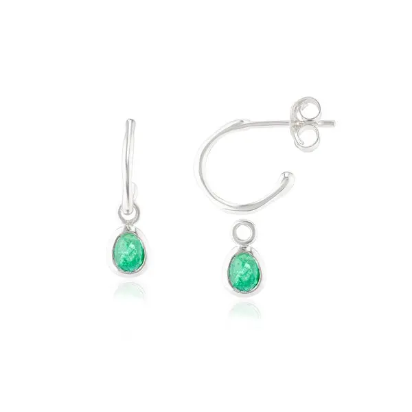 AUREE JEWELLERY Hampton Emerald & Silver Interchangeable Gemstone Earrings - Green