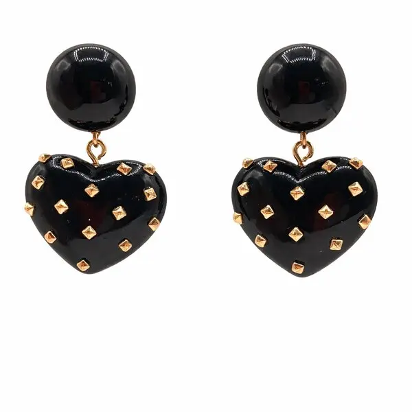 MICHAEL NASH JEWELRY Lavinia Resin Studded Heart Drop Earrings - Black