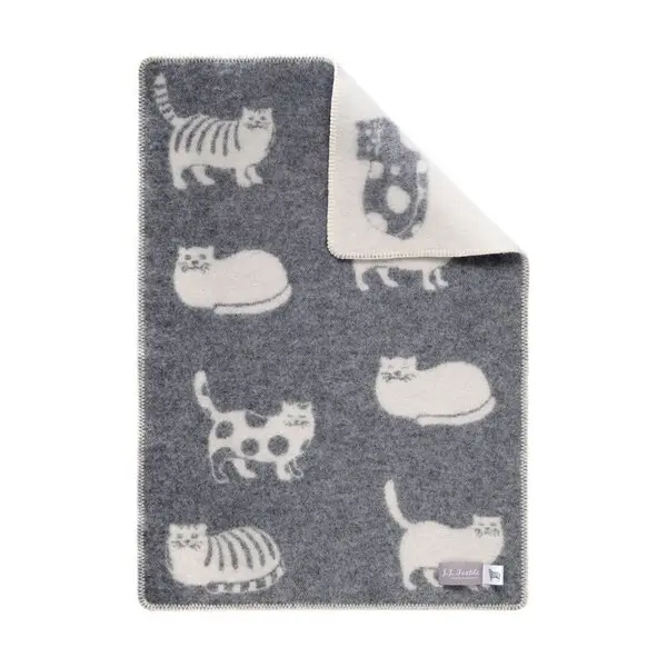J.J.Textile Grey / White / Neutrals Cat Little Wool Blanket - Grey/white