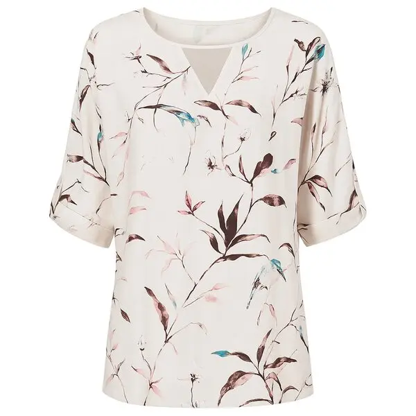 CONQUISTA Printed Satin Top With V Detail