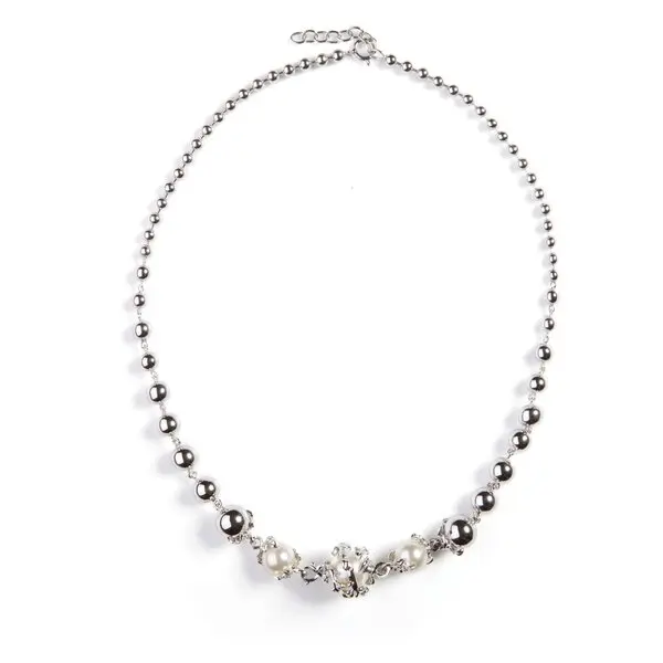 KASUN LONDON Orb & Pearl Chain Necklace - Silver