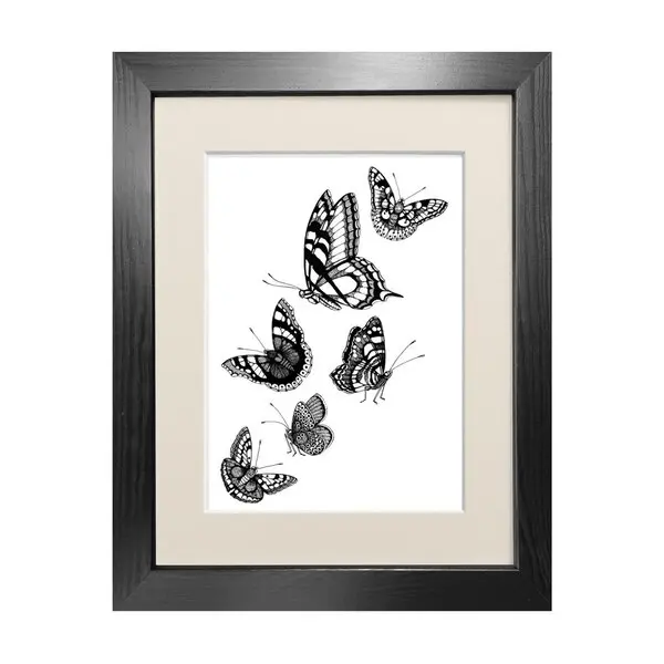 EMILY CARTER British Butterflies' Fine Art Print A3 - Black
