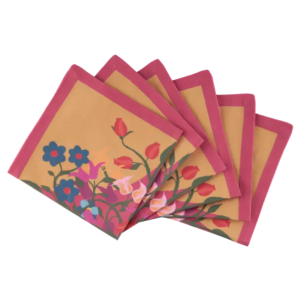 SOPHIE WILLIAMSON DESIGN Red / Orange Set Of Six Napkins In Bold Flower Print On Orange - Red/orange