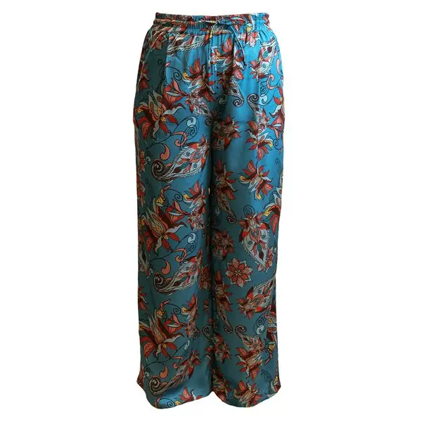 JANARA JONES Floral Paisley Print Satin Wide-leg Trousers - Blue