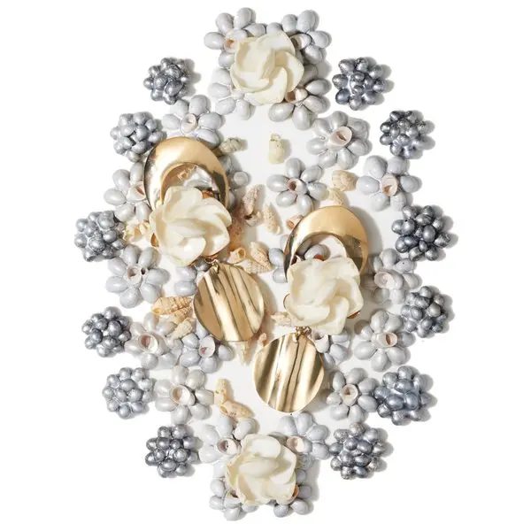 CASTLECLIFF Botany Shell Medallion Earrings - White