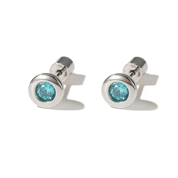 CLASSICHARMS Silver Bezel Set Aquamarine Solitaire Stud Earrings - Blue/silver