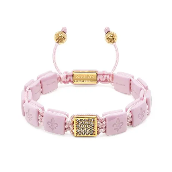 NIALAYA JEWELRY Pink Ceramic Flat Bead Bracelet With Gold Cz - Gold/pink