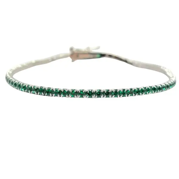 HARFI Emerald Cubic Zirconia Tennis Bracelet In Sterling Silver - Silver/green